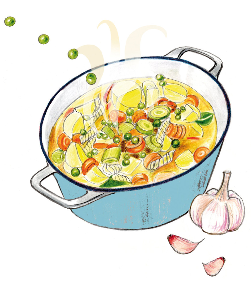 Kochbuch Zeichnung Bild Suppe Gemüsesuppe